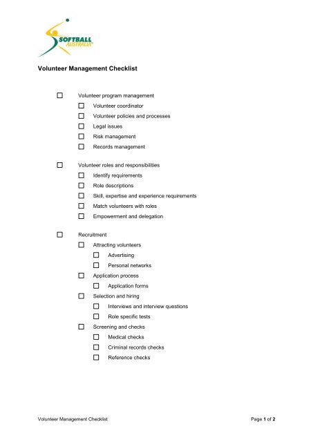 Volunteer Management Checklist