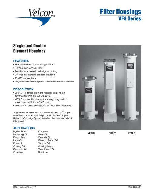 Filter Housings VF8 Series - Data Sheet #1708 - Velcon Filters