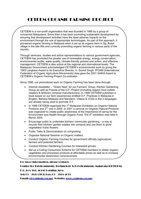 CETDEM ORGANIC FARMING PROJECT