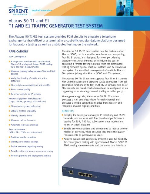 T1 AND E1 TRAFFIC GENERATOR TEST SYSTEM - TR instruments