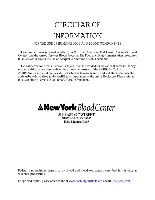 Circular of Information for the Use of Human Blood and ... - AABB