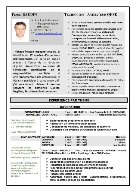 CV Pascal Baudin - Technicien-Animateur QHSE