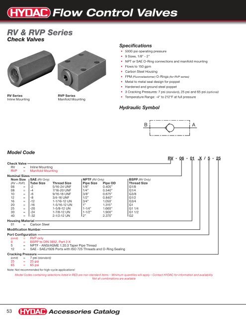 Hydraulic Check Valve Spec Sheet - MROStop