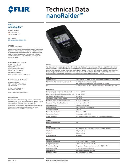 Technical Data nanoRaider™ - FLIR.com - FLIR Systems