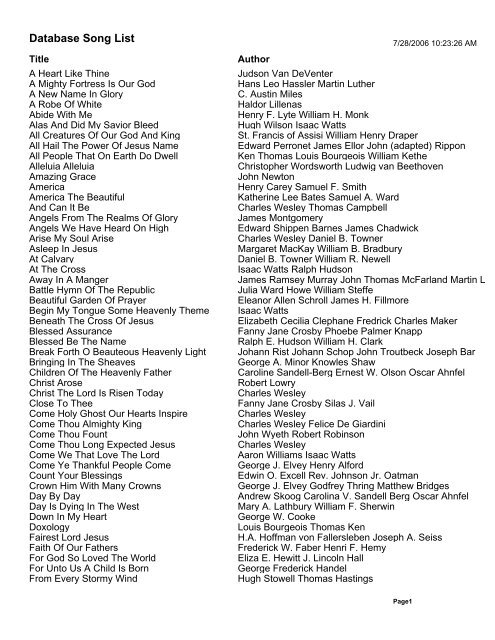 Database Song List - EasyWorship