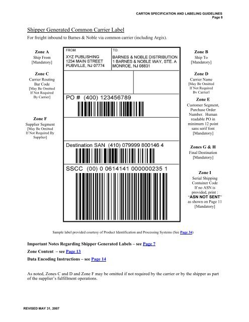 CARTON SPECIFICATION AND