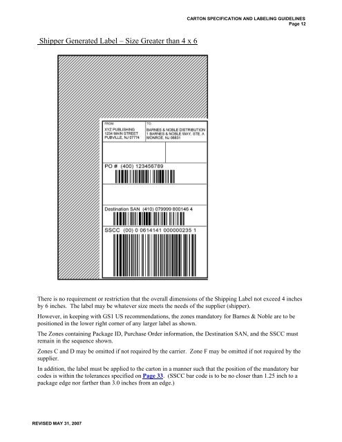 CARTON SPECIFICATION AND