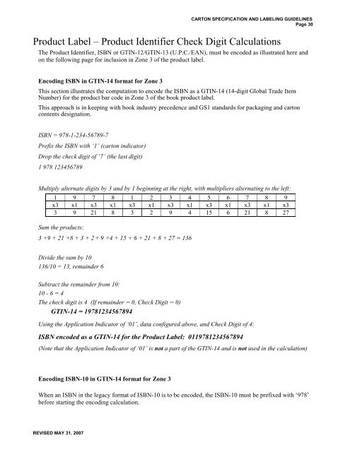 CARTON SPECIFICATION AND