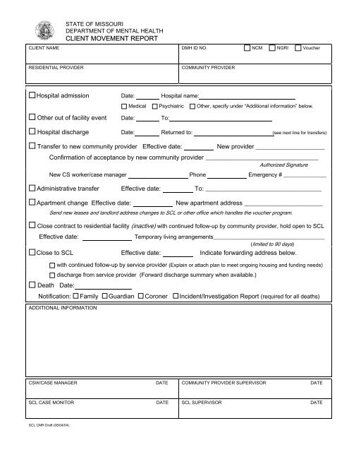 CLIENT MOVEMENT REPORT - Missouri Department of Mental Health