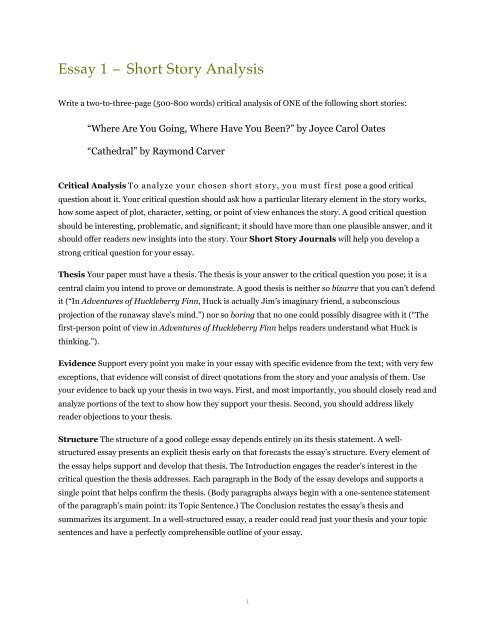 Essay 1 Short Story Analysis Dr Mark Womack