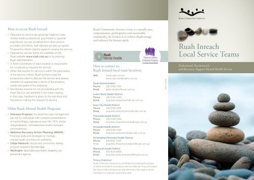 Ruah Inreach Local Service Teams - Ruah Community Services