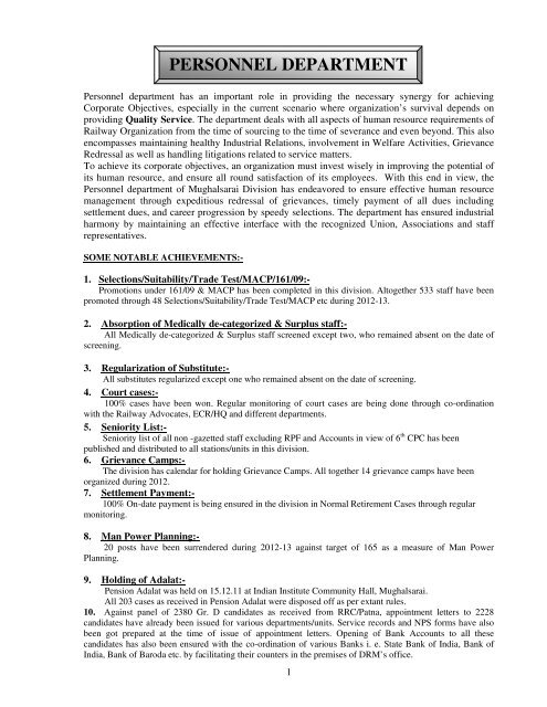 PERSONNEL DEPARTMENT - East Central Railway