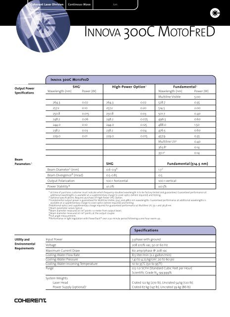 Innova 300C MotoFreD Data Sheet - Coherent