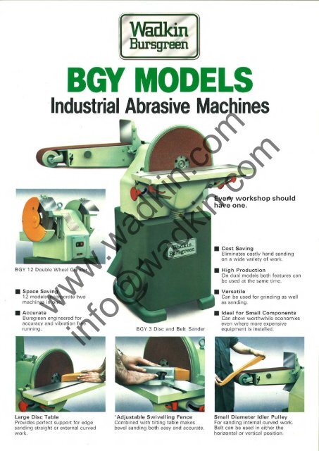 Wadkin BGY Sander Literature