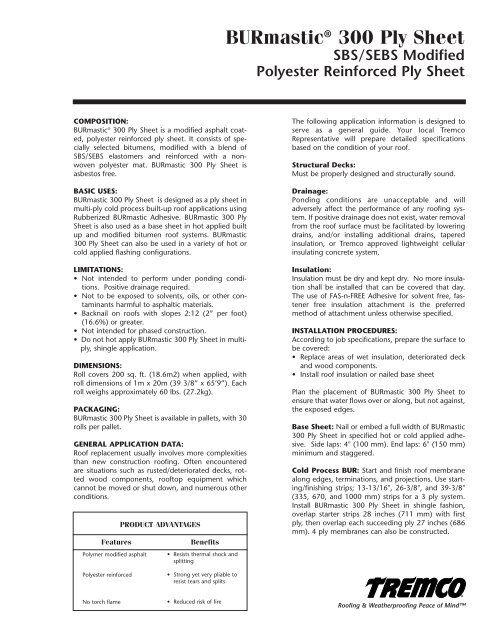BURmastic Â® 300 Ply Sheet - Tremco Roofing