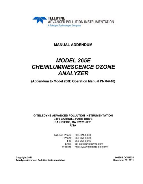 model 265e chemiluminescence ozone analyzer - Teledyne API