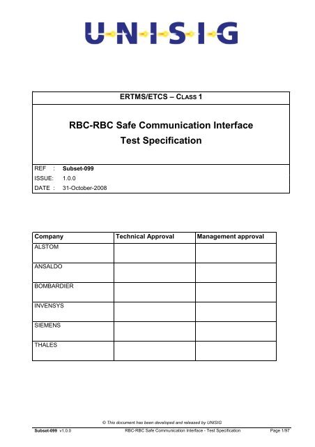 RBC-RBC Safe Communication Interface - Test Specification