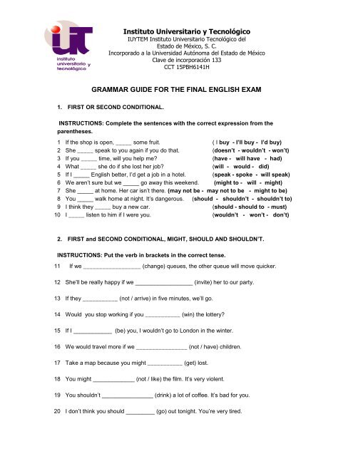GRAMMAR GUIDE FOR THE FINAL ENGLISH EXAM Instituto ...