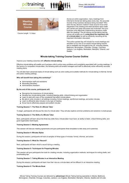 Minute-taking Training Course Course Outline - Professional ...