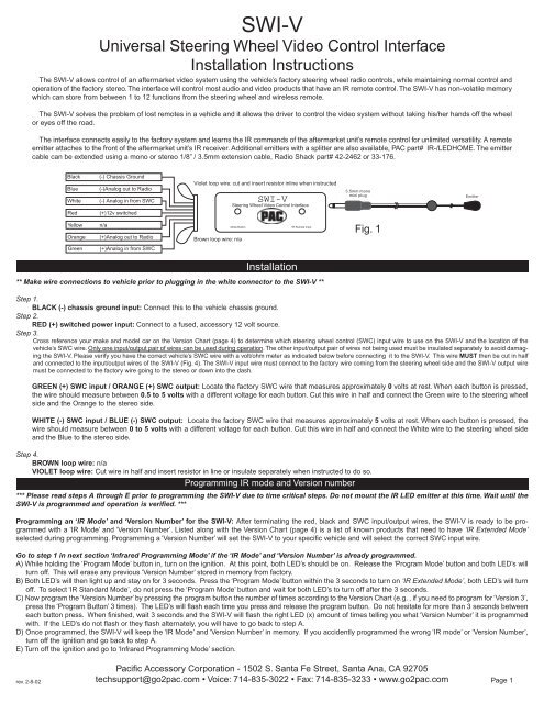 Universal Steering Wheel Video Control Interface ... - Tune-Town