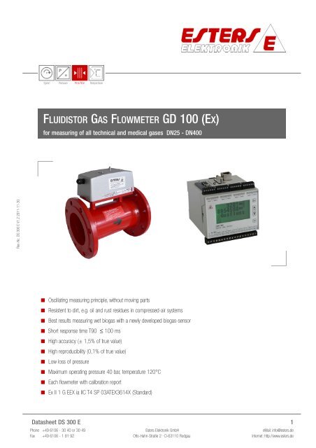 DS - Fluidistor GD 100 Gas Flowmeter - Esters ... - AquaLimpia