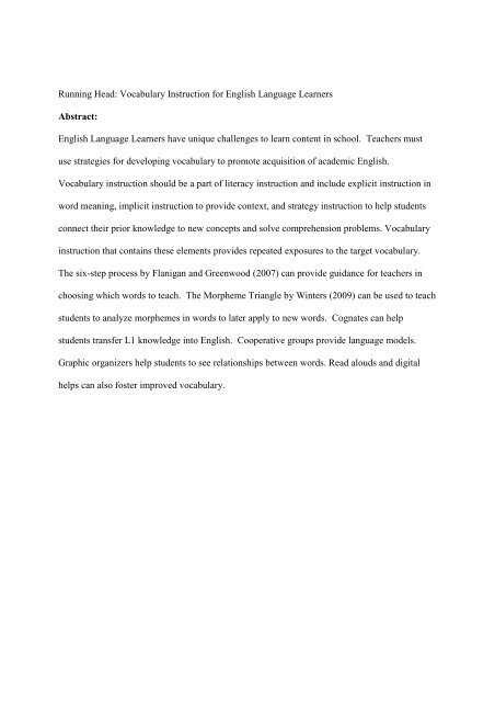 Effective Vocabulary Instruction for English Language Learners