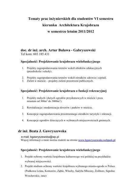 Tematy prac dyplomowych