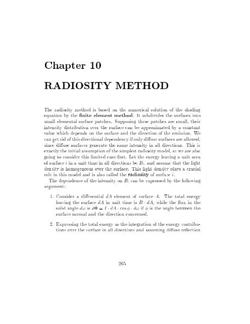 Chapter 10 RADIOSITY METHOD