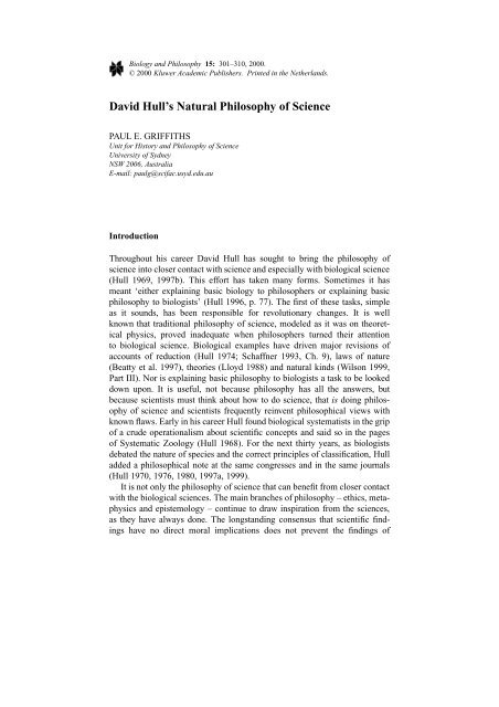 David Hull's Natural Philosophy of Science - Paul Griffiths