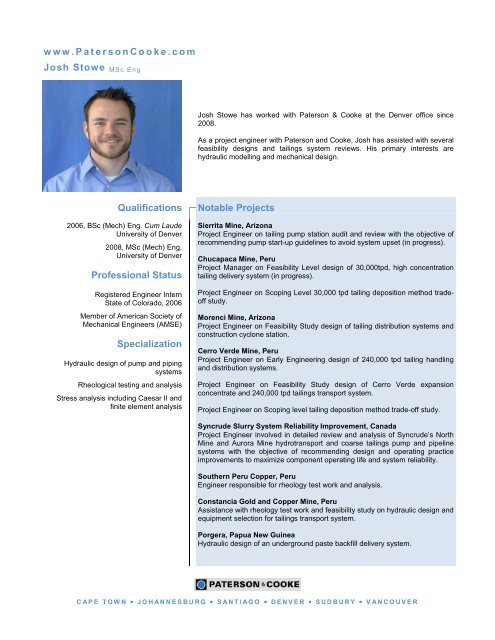 Joshua Stowe CV.pdf - Paterson & Cooke