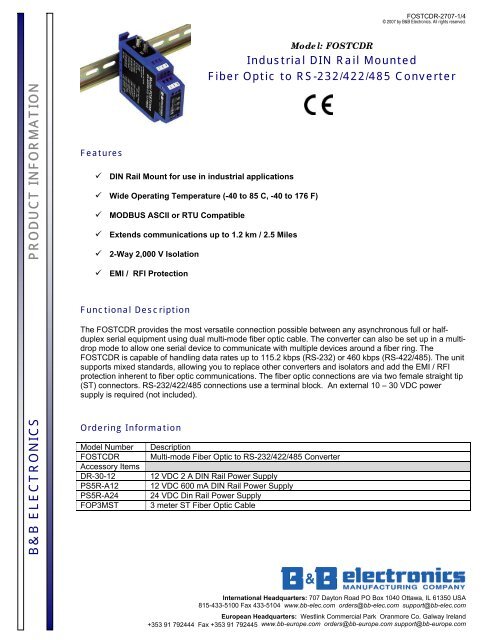 FOSTCDR - Datasheet - Industrial DIN Rail Mounted Fiber Optic to ...