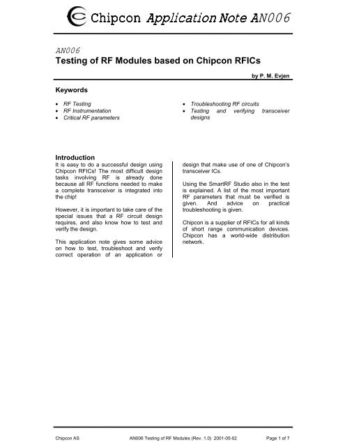 Application Note AN006