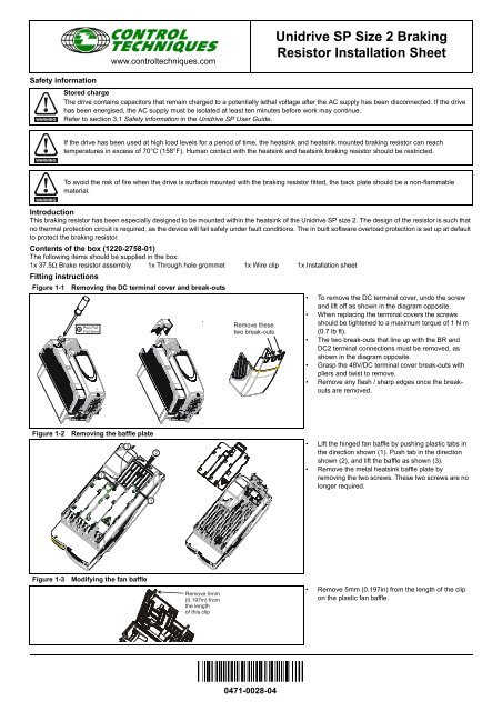 Unidrive SP Size 2 Braking Resistor Installation Sheet