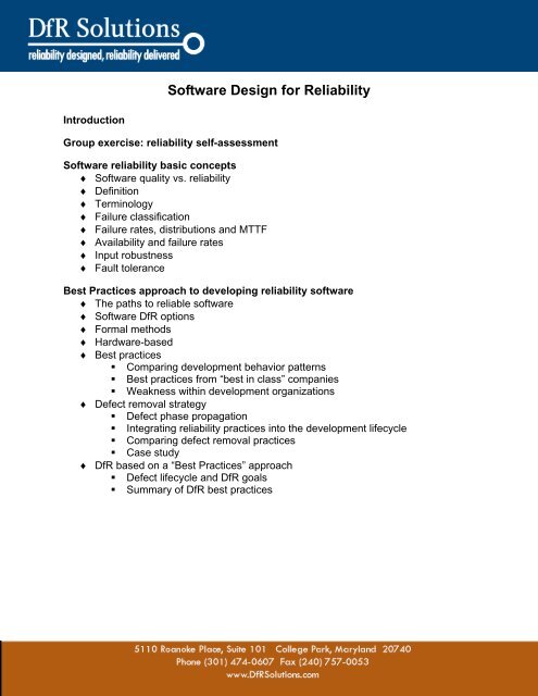 Software Design for Reliability - DfR Solutions