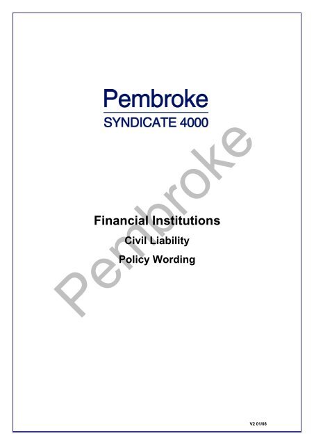 Civil Liability Policy Wording - Pembroke Managing Agency