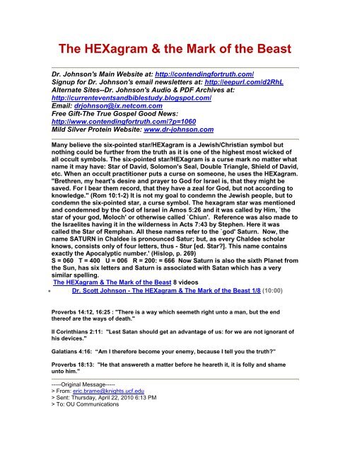 PDF: Hexagram - Contending for Truth by Dr. Scott Johnson