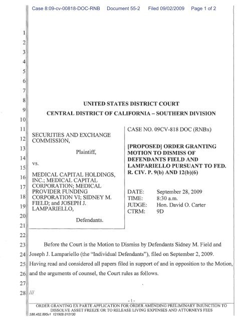 [proposed] order granting motion to dismiss of d - Waverton