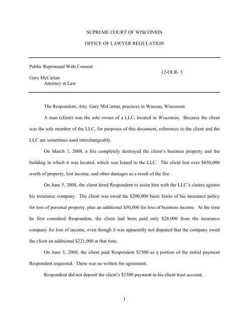 Public reprimand - McCartan, Gary - Wisconsin Court System