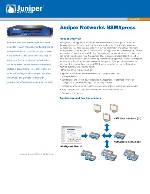 Juniper Networks NSMXpress Datasheet - 1stAdvance.com