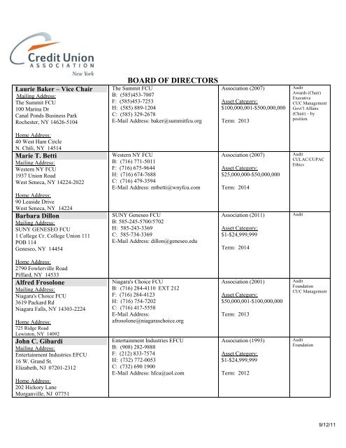 BOARD OF DIRECTORS - Credit Union Association of New York