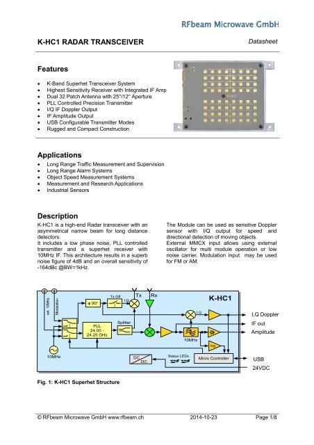 K-HC1 RADAR TRANSCEIVER Features Applications ... - RFbeam