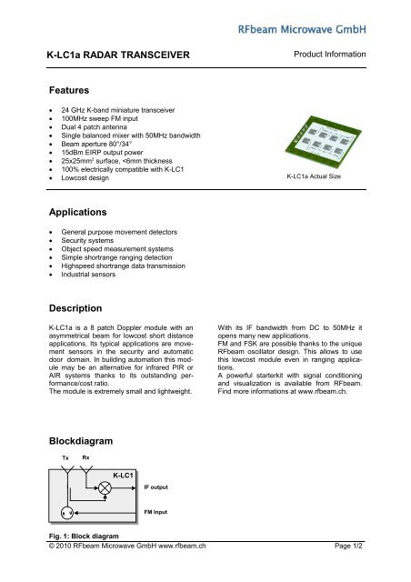 K-LC1a RADAR TRANSCEIVER Features Applications ... - RFbeam