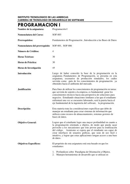 PROGRAMACION I - ITLA