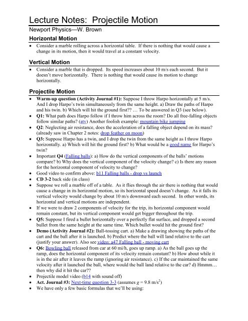 Lecture Notes Projectile Motion