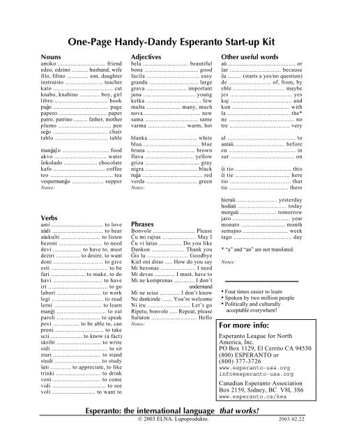 The Handy Dandy Reference Guide (pdf) - Esperanto-USA