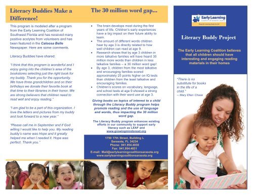 Literacy Buddy Brochure - Early Learning Coalition of Sarasota County