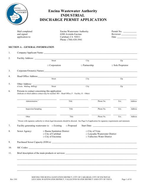 Class I/II/III Discharge Permit Application - Encina Wastewater ...