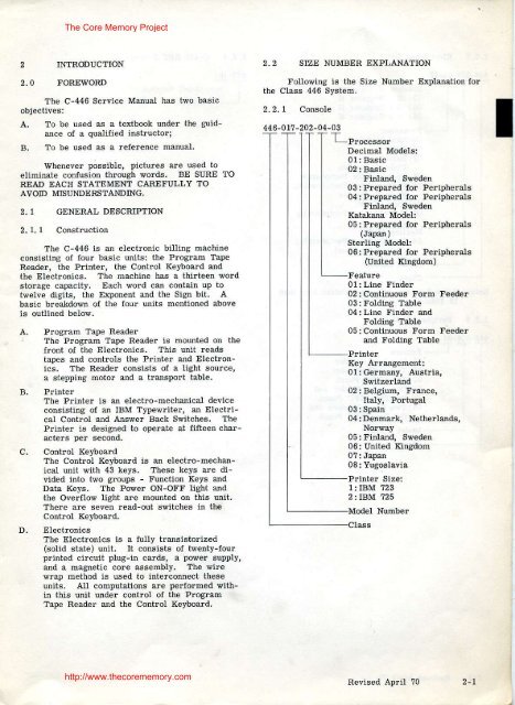 NCR Class 446 Programming, 1970. - The Core Memory