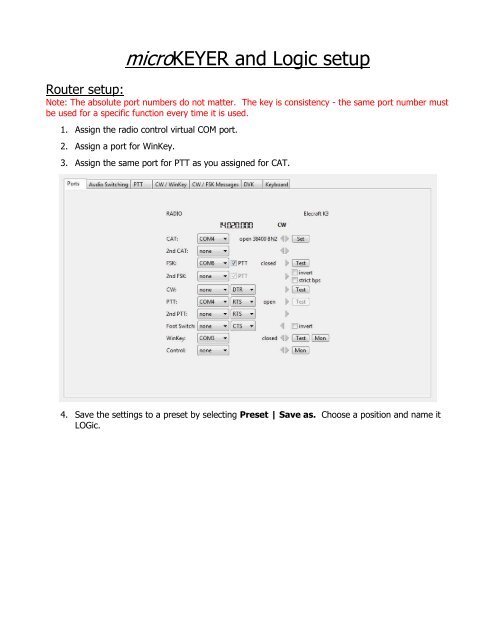 micro KEYER and Logic setup - microHAM