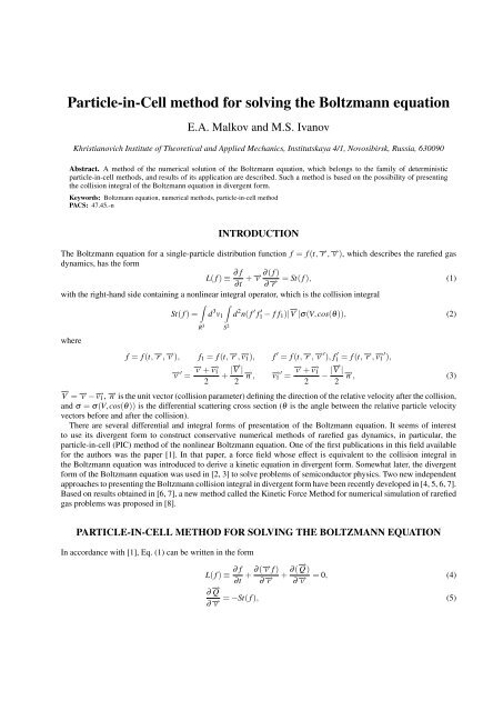 Particle-in-Cell method for solving the Boltzmann equation